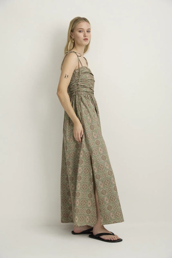 GATHERED EMBLEM DRESS - GREEN EMBLEM. - Watson X Watson